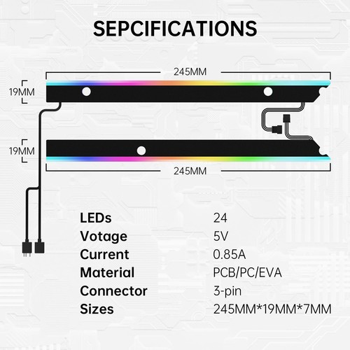 ARGB Light Strip for Motherboard, 24 Independent Addressable RGB, 5V 3 ...