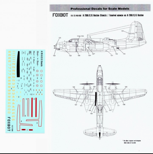 FOXBOT 72-010 Scale 1:72 Decals Stencils for A20B/C/G Boston for scale model kit | eBay