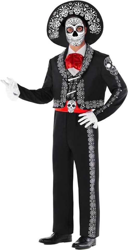 Men`s Day of the Dead Halloween Costume Adult Mariachi Sugar Skull Suit M - 3XL | eBay