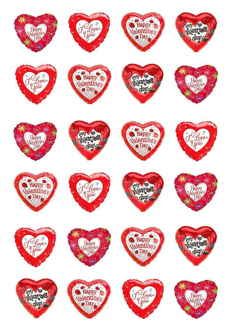 24 Happy Valentine's Day Hearts Cup Cake Toppers Edible Wafer Paper ...