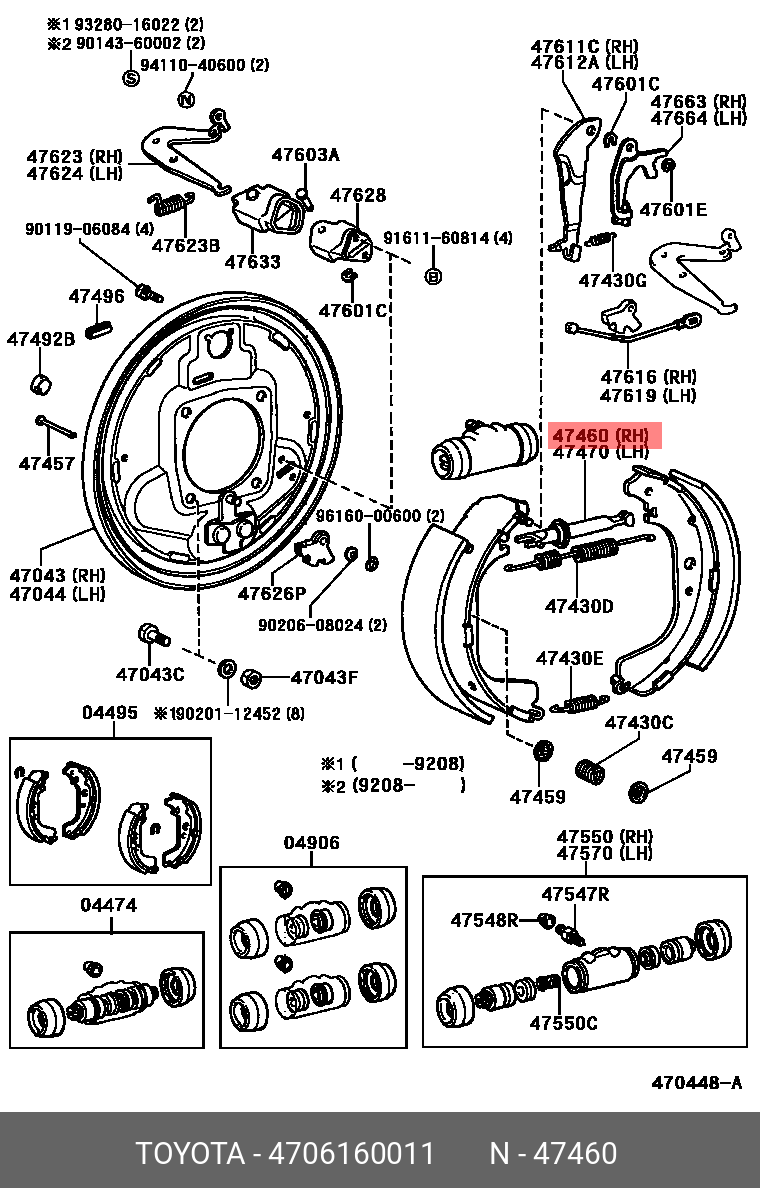 Original strut set, parking brake shoe, left, 4706160011 for TOYOTA ...