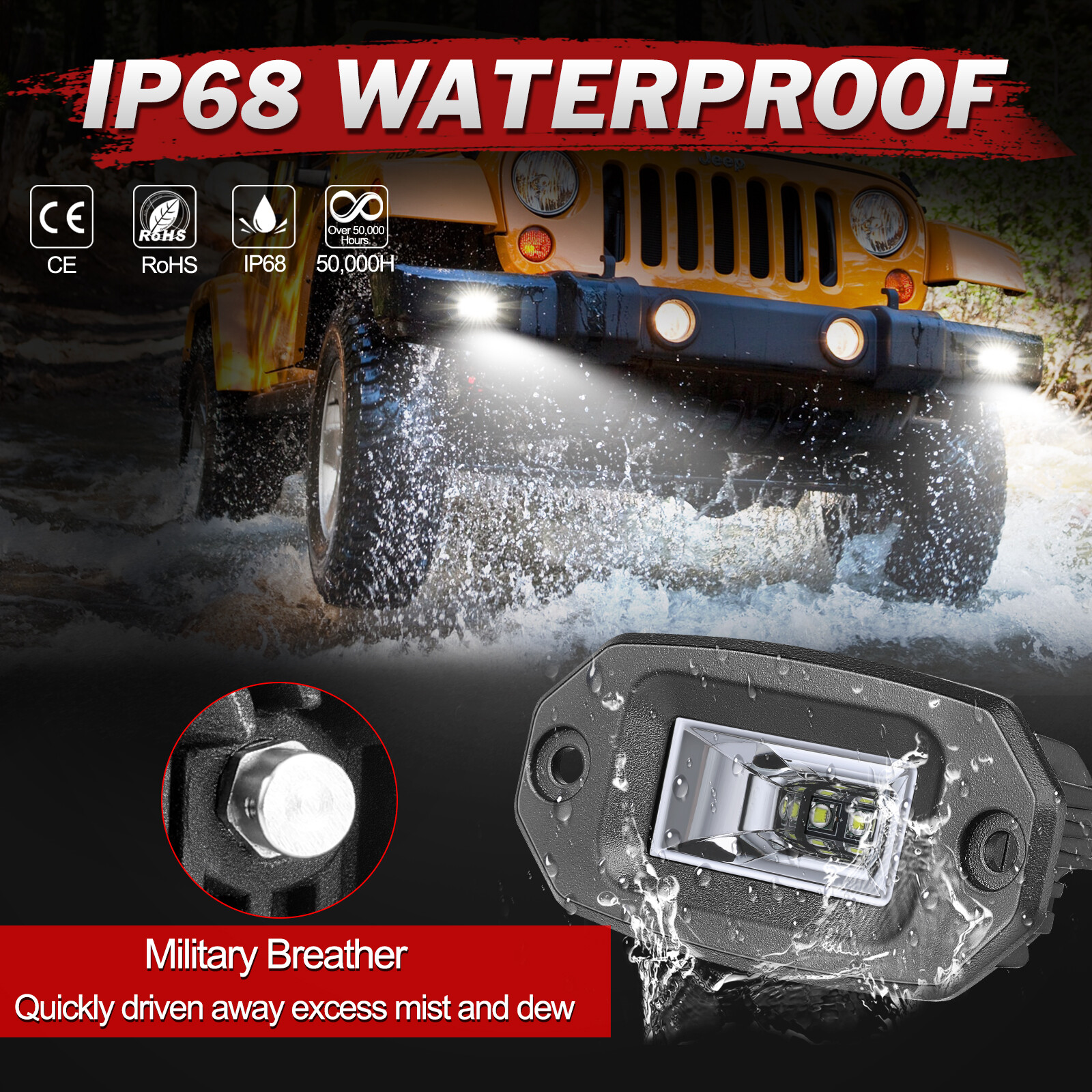 2x4" Flush Mount LED Work Lights Flood Cube Pods Rear Reverse Bumper ...