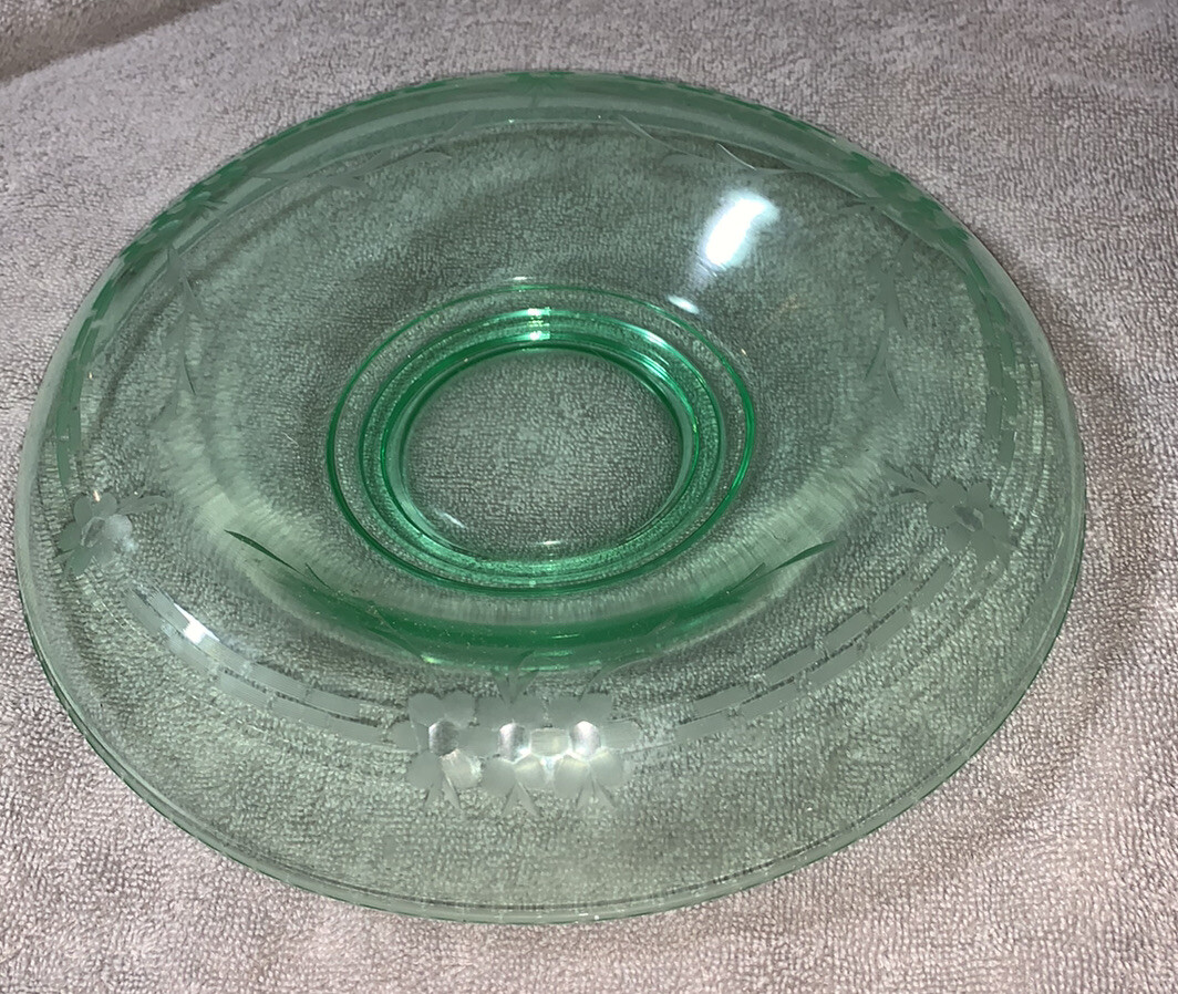 Vintage Green Uranium Depression Glass Rolled Edge Center Console Bowl ...
