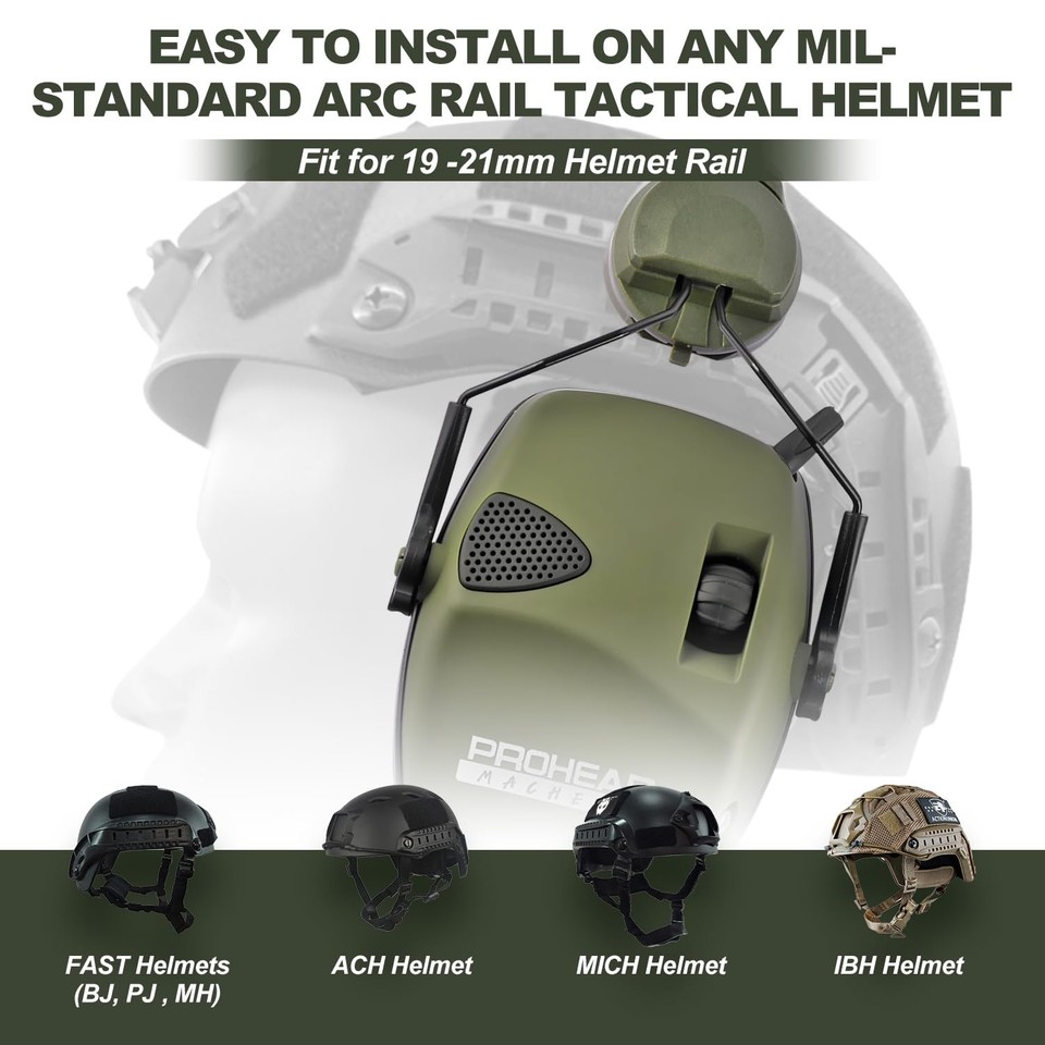 Arc Rail Adapter for Helmet Shooting Ear Protection Earmuffs, NRR 23dB ...