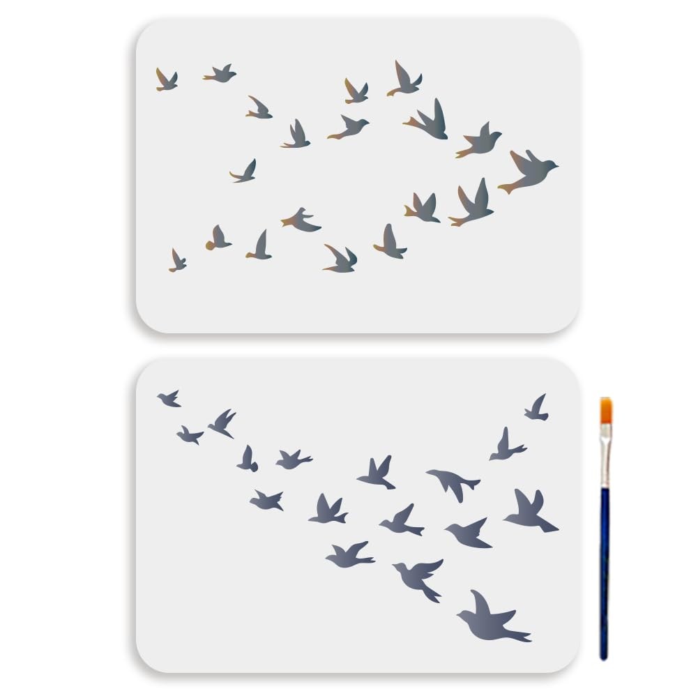 2 PCS A4 Size Bird Flock Template Reusable Birds Murmuration Wall ...