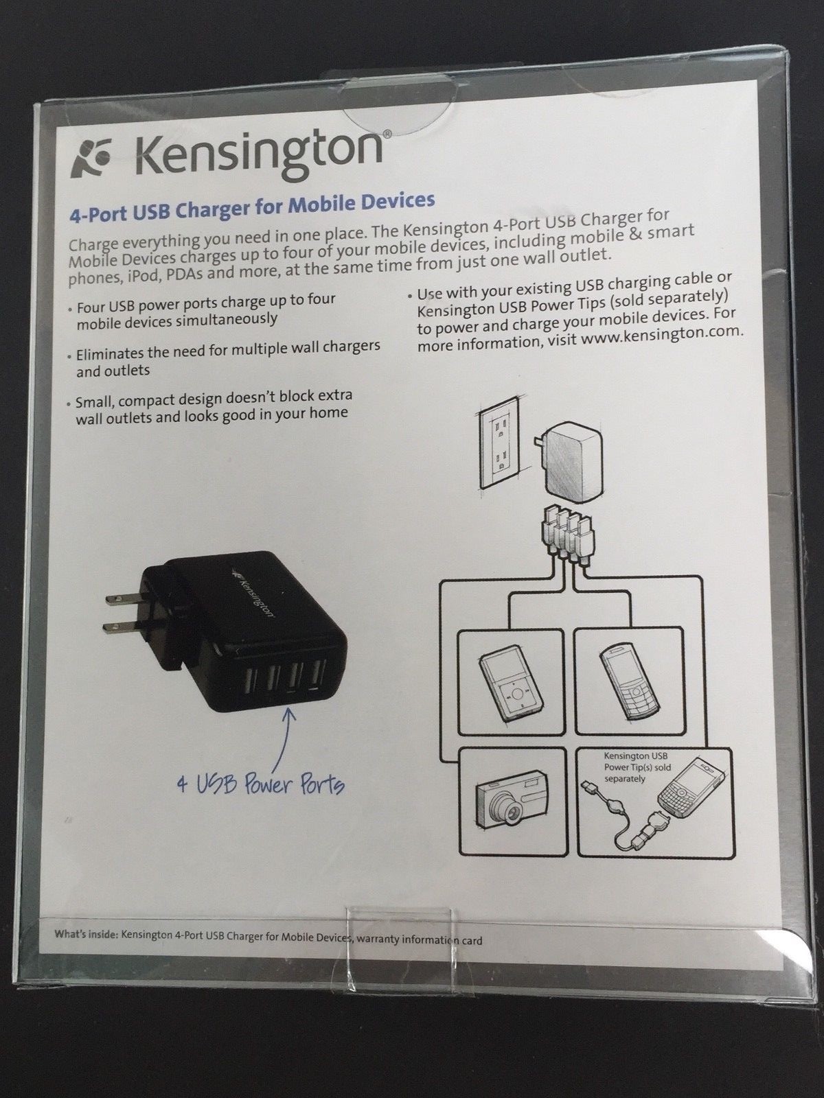 Kensington 4-Port USC Charger for Mobile Devices, 5 Volt, 2 Amps Per ...