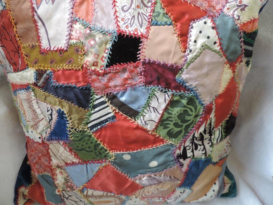 WONDERFUL VINTAGE CRAZY QUILT PILLOW~16 X 16 | eBay