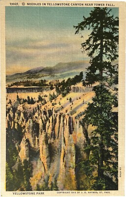 Needles Yellowstone Canyon Tower Fall, Yellowstone NP, Wyoming, vintage ...