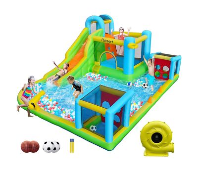 FBSPORT Inflatable Bounce House, 9 in 1 Water Slide with Blower, Bouncy ...