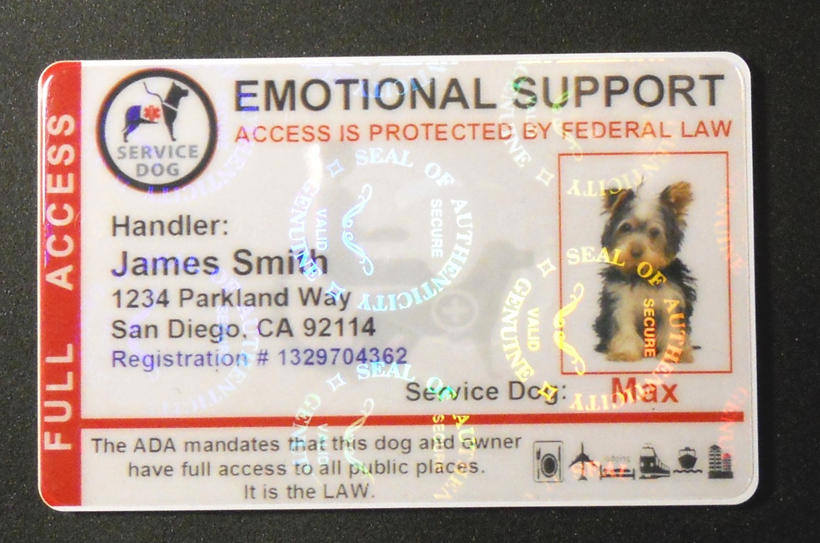 Holographic Emotional Support Animal ID Card Service Dog ID Badge 8 ESA ...