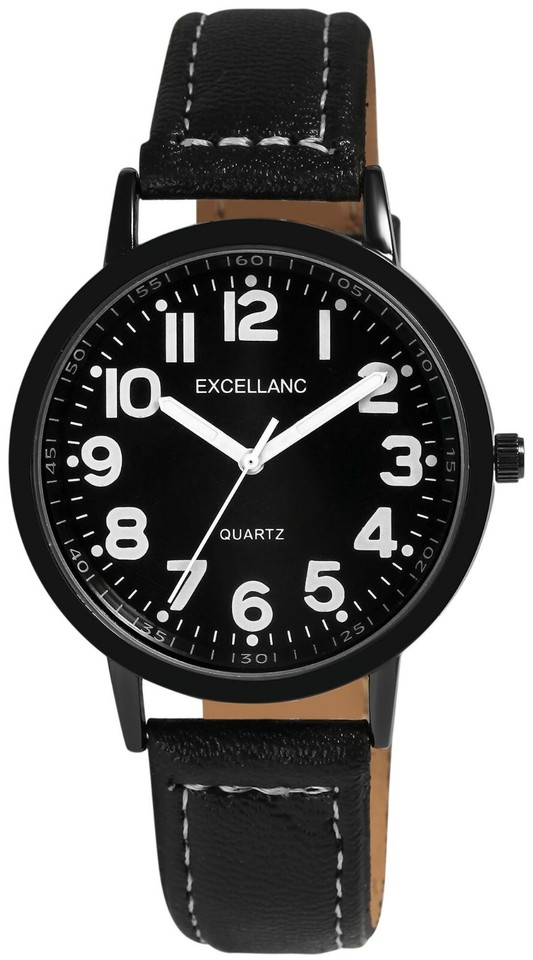 Classic Excellanc Men's Watch Black Silver Leather Analogue Men's ...