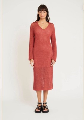 Luxely Rowan Dusty Cedar Knit Dress NWT Sz Lg Slip Lining V-Neck Collar ...