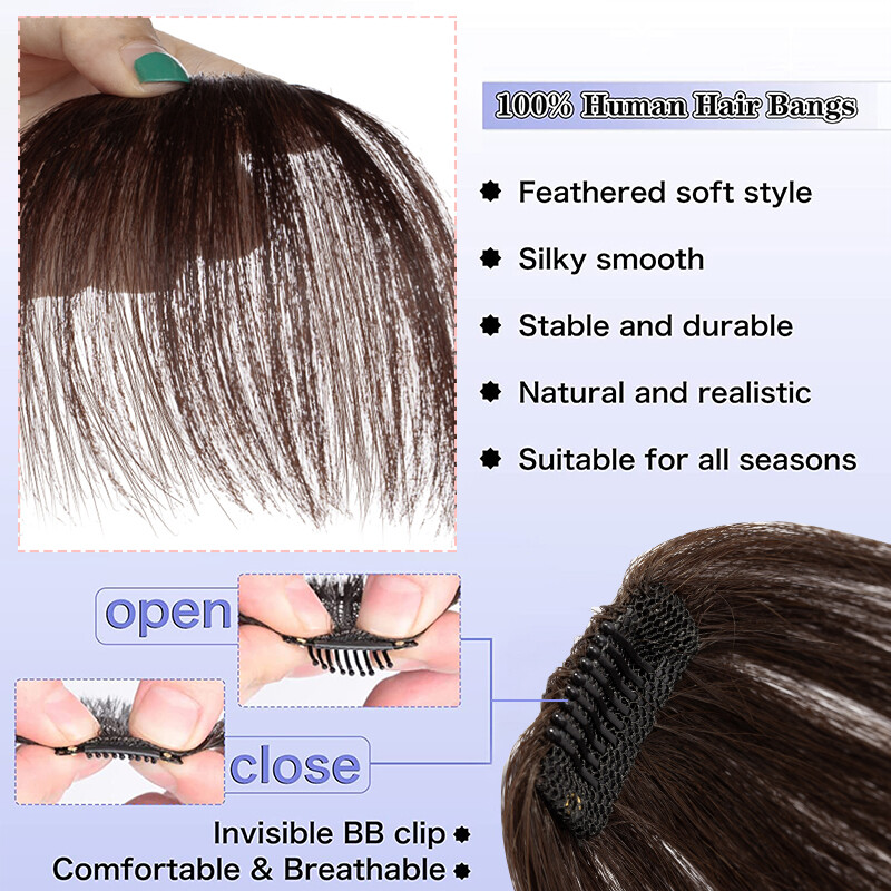 100% Human Hair Thick/Thin Bangs Clip In REAL REMY Fringe Front Piece ...
