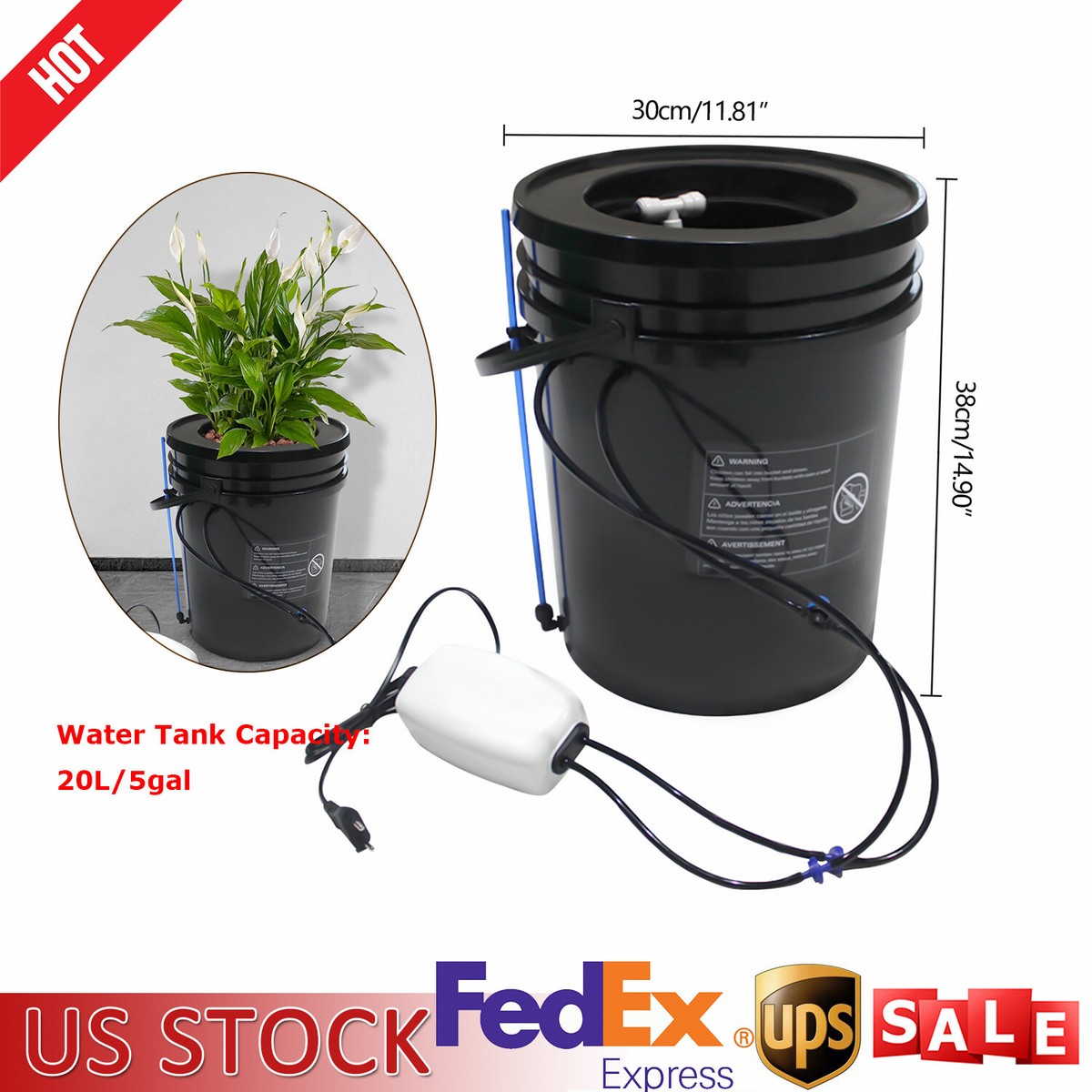 Deep Water Culture Bucket New Grozy 20L DWC Growing System Deep Water