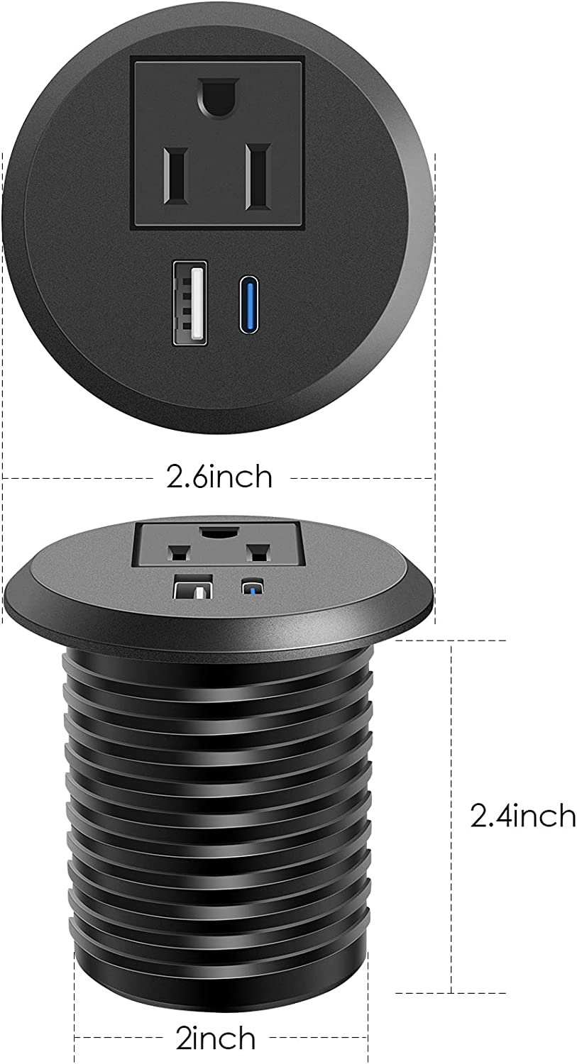 2 Inch Desk Power Grommet with USB C,Flush Mount USB Port Desk Outlet ...