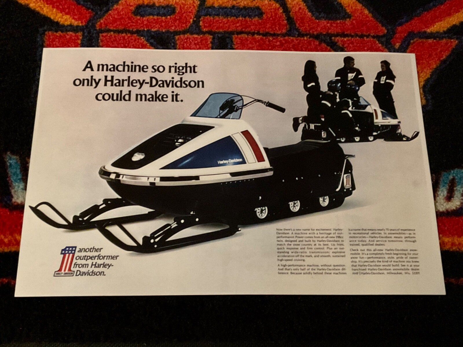 🏁 ‘72 AMF HARLEY DAVIDSON Snowmobile Poster vintage sled ((ONLY HARLEY ...