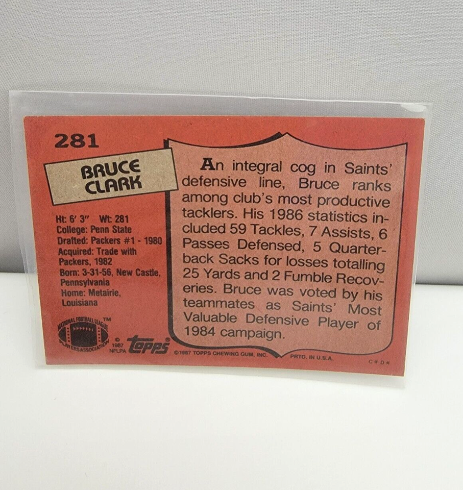 Bruce Clark 1987 Topps New Orleans Saints #281 NFL Football Trading ...