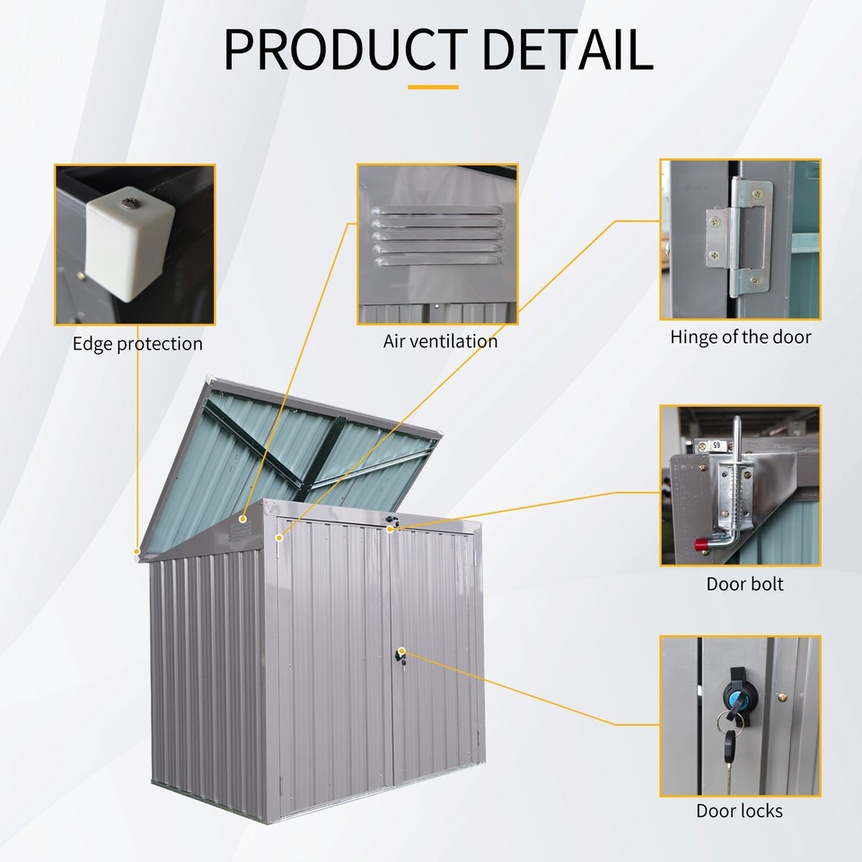 Outdoor Metal Garbage Bin Shed 2 Trash Cans with Sloped Roof Lockable ...