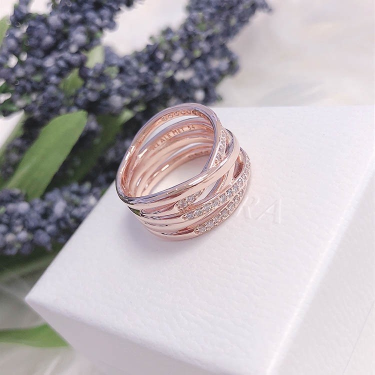 NEW Authentic PANDORA Rose™ Gold Entwined Modern Statement CZ Ring ...