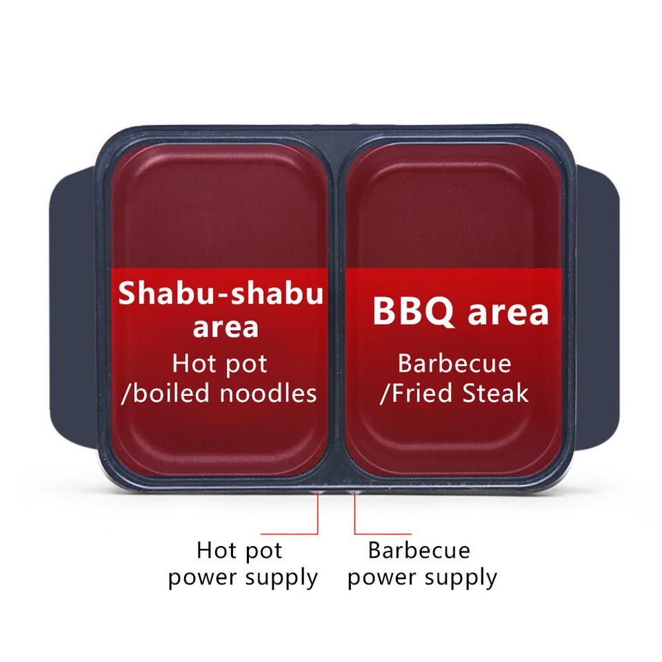 1200W Mini 2-in-1 Electric Hot Pot BBQ Grill Kitchen Smokeless Shabu ...