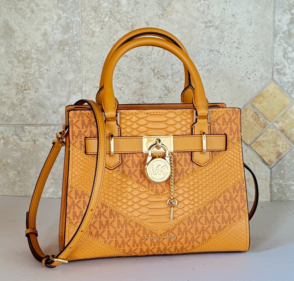Michael Kors Hamilton Small Satchel Shoulder Bag MK Exotic Embossed ...