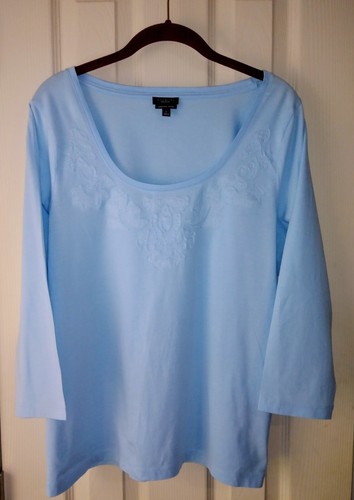 TALBOTS LIGHT BLUE 3/4 SLEEVE APPLIQUE TOP NWNT | eBay