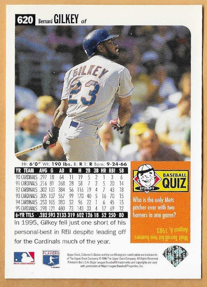 BERNARD GILKEY NEW YORK METS #620 - UPPER DECK COLLECTOR'S CHOICE NM-MT ...