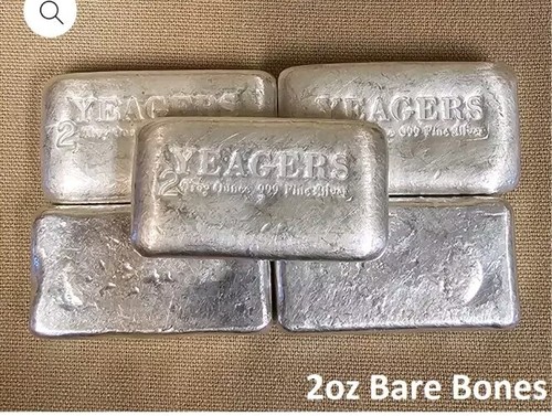 Yeagers Poured Silver 2 Troy Oz Bare Bones .999 Fine Silver! Bare Bones ...