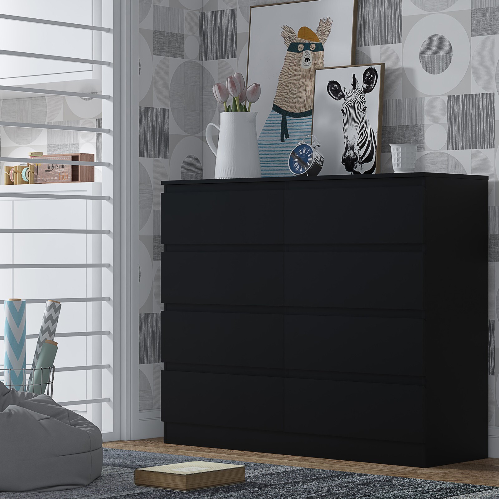 Matt Black Chest Of Drawers Beside Table Unit Modern Design Bedroom ...