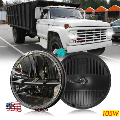 DOT 7" Round Led Headlight High Low Beam for For Ford F600 F700 F7000 ...