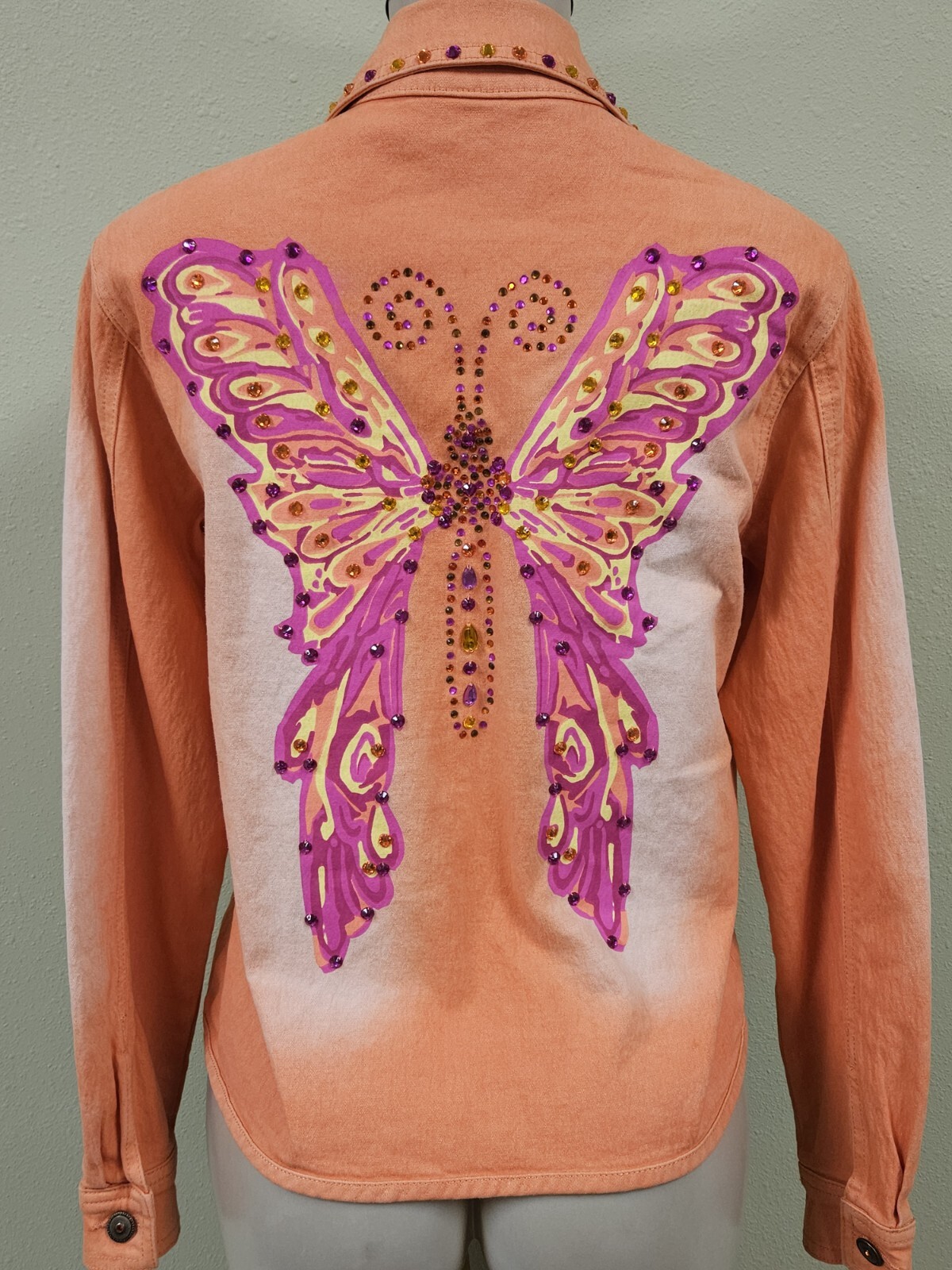 Denim Butterfly Jacket Diane Gilman Orange Studded Blazer XS Hips ...
