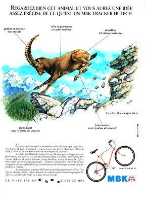 publicité Advertising 1022 1989 vélo MBK B tracker Hi tech frein avant ...