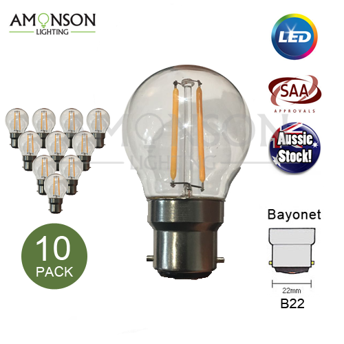 NEW 2W LED Filament Bulb B22 Bayonet Head Globe 240V Clear G45 2F 10 ...