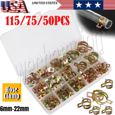 Hose Clamps Assortment Kit Zinc Spring Clip Water Fuel Tube Air Pipe ...