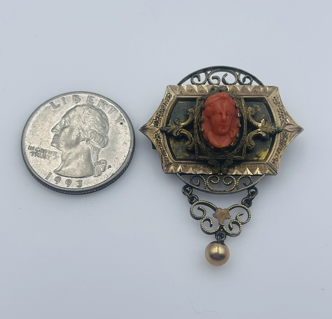 Antique Victorian Gold Filled Red Coral Cameo Pin | eBay