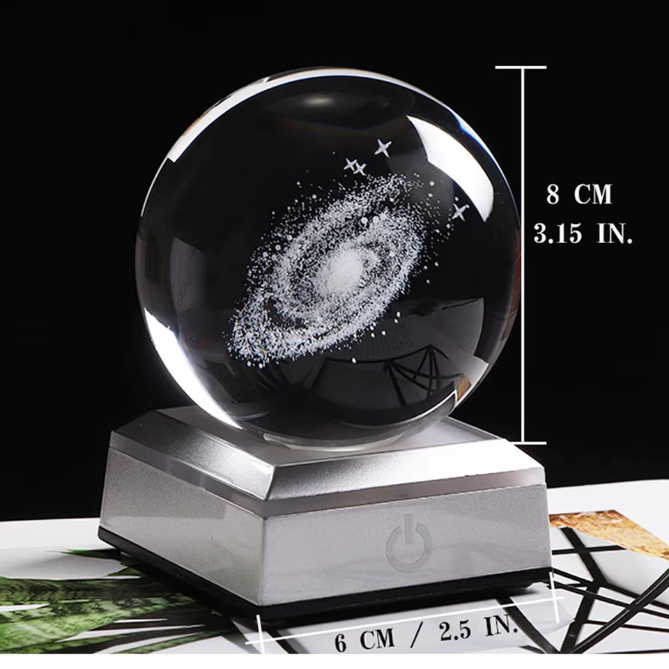 USB Night Light LED Crystal Ball Table Lamp 3D Moon Planet Galaxy Decor ...