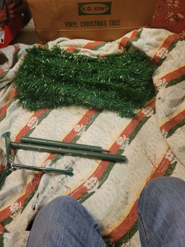 tinsel Vinyl 4 ft Christmas Tree w/ Stand in Original Box Mid-century R ...