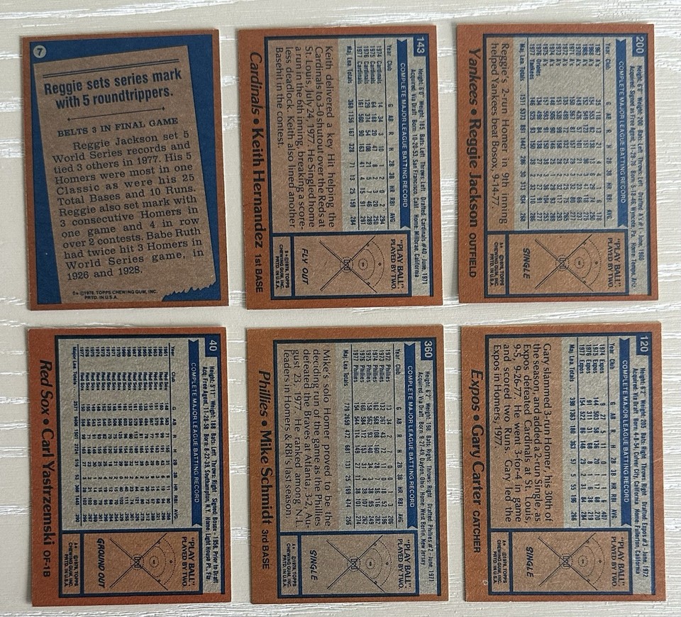 Lot of 6 1978 Topps HOF Baseball Cards Sharp NM-MT Carter Yaz Reggie ...