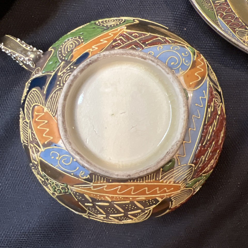 Enchanting 11 Piece Japanese Satsuma Dragonware Tea Set Gold Detailing ...