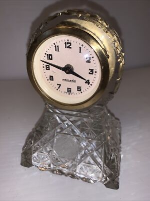 VINTAGE MERCEDES TABLE MANTLE CLOCK ENCASED IN CRYSTAL STAND , Made In ...