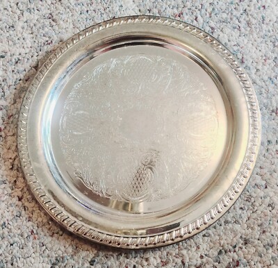 Vintage Leonard EP Italy Silver Plated Round 12” Ornate Serving Tray ...