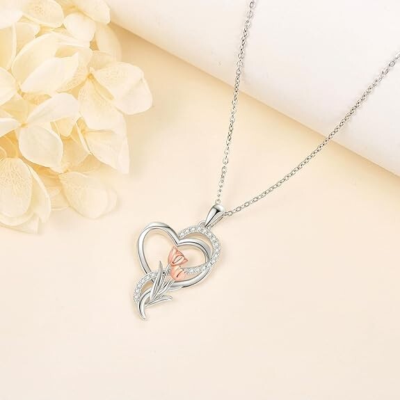 925 Sterling Silver Tulip Flowers Pendant Necklace Jewelry Gift for ...