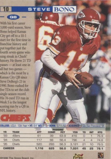 Las mejores ofertas en 1996 Pro Line Steve Bono #10 | eBay