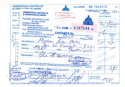Romania, 2006, Burial Place / Cemetery Receipts - Bucuresti | eBay