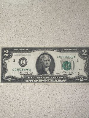 Fancy Serial Number 2 Dollar Bill circulated Broken Ladder C08536496A ...