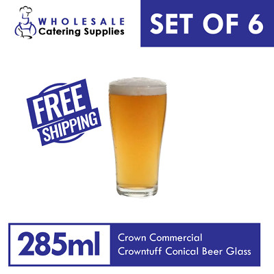 6x Crown Commercial Crowntuff Conical Beer Glass 285mL Middy Half Pint ...