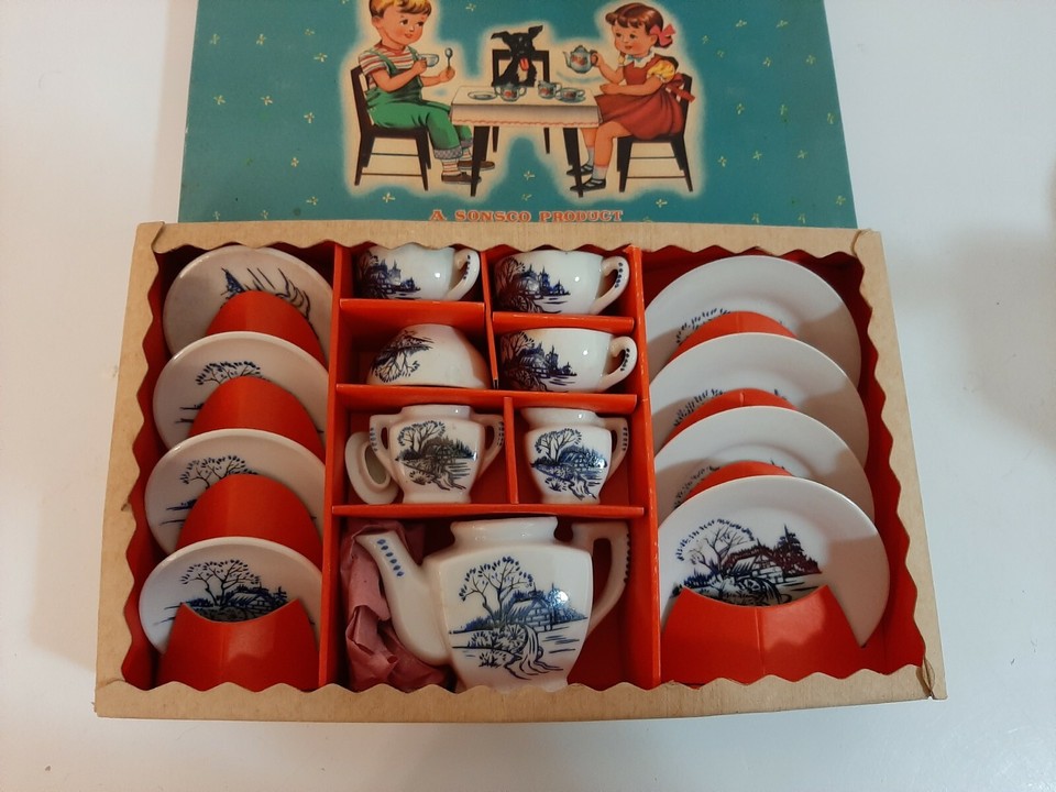 Vintage Sonsco Child's Ceramic Tea Set China In box Toy Play Set 1950’s ...