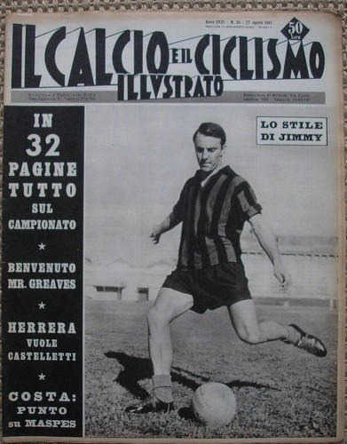 JIMMY GREAVES MILAN TOTTENHAM ILLUSTRATED FOOTBALL COVER 1961 FOOTBALL ...