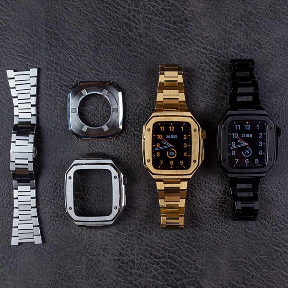 Stainless Steel Strap & Metal Case Mod Kit for Apple Watch Band 44mm ...