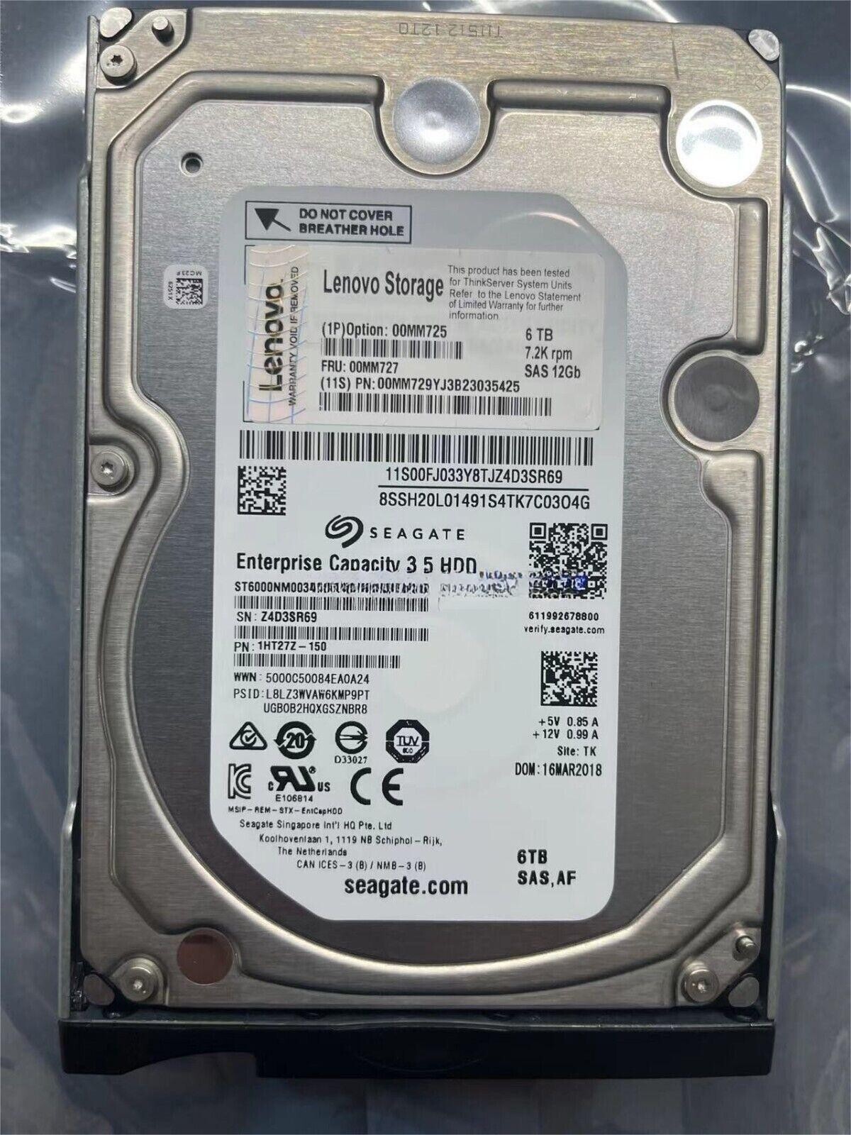 Lenovo 00MM725 00MM727 00MM729 6TB SAS 12Gbps 7.2K 3.5 HDD Hard Drive ...